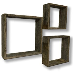 Reclaimed Rustic Barnwood Open Decorative Box Shelves Display. Set of 3.