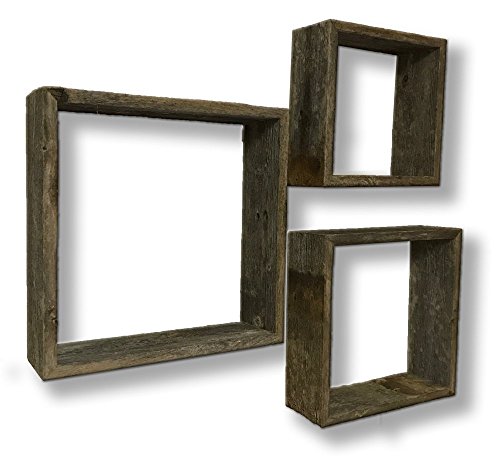 Reclaimed Rustic Barnwood Open Decorative Box Shelves Display. Set of 3.