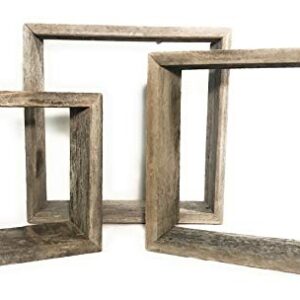 Reclaimed Rustic Barnwood Open Decorative Box Shelves Display. Set of 3.