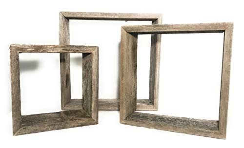 Reclaimed Rustic Barnwood Open Decorative Box Shelves Display. Set of 3.