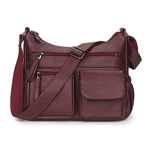 Artwell Hobo Shoulder Bag Soft PU Leather Crossbody Bag For Women Tote Handbag Purse Fashion Bag Lady (Wine Red)