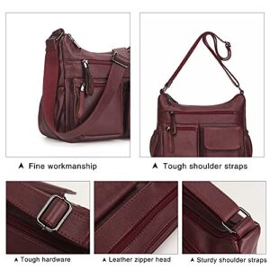 Artwell Hobo Shoulder Bag Soft PU Leather Crossbody Bag For Women Tote Handbag Purse Fashion Bag Lady (Wine Red)