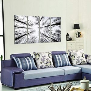 LevvArts - Black and White Forest Canvas Wall Art Low Angle View Aspen Trees Picture Print on Canvas,San Juan National Forest,4 Panels Framed Artwork for Modern Home Wall Decoration