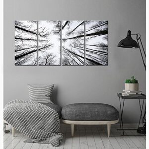 LevvArts - Black and White Forest Canvas Wall Art Low Angle View Aspen Trees Picture Print on Canvas,San Juan National Forest,4 Panels Framed Artwork for Modern Home Wall Decoration