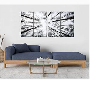 LevvArts - Black and White Forest Canvas Wall Art Low Angle View Aspen Trees Picture Print on Canvas,San Juan National Forest,4 Panels Framed Artwork for Modern Home Wall Decoration