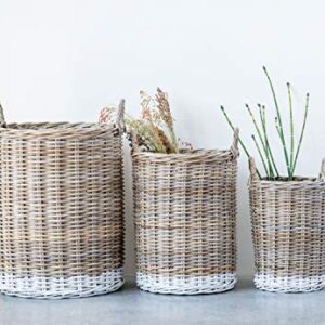 Creative Co-Op Beige Rattan White Dipped Base & Handles (Set of 3 Sizes) Baskets