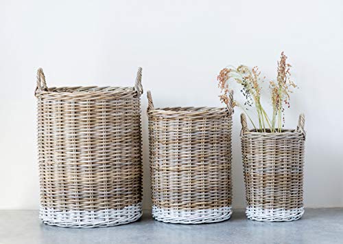 Creative Co-Op Beige Rattan White Dipped Base & Handles (Set of 3 Sizes) Baskets