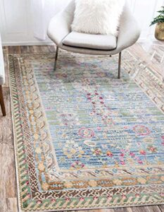 unique loom austin collection traditional border, floral, vintage area rug, 8′ 0″ x 10′ 0″, blue/green