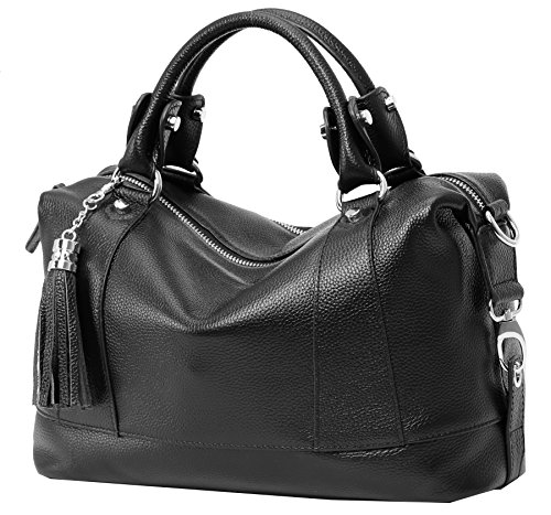 Heshe Leather Purses for Women Shoulder Hobo Bags Satchel Top Handle Tote Bag Crossbody Handbags Ladies Purse (Black)