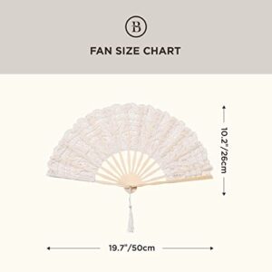 BABEYOND Cotton Lace Folding Handheld Fan Embroidered Bridal Hand Fan with Bamboo Staves for Wedding Decoration Dancing Party (Beige)