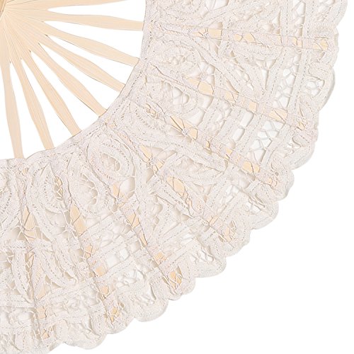 BABEYOND Cotton Lace Folding Handheld Fan Embroidered Bridal Hand Fan with Bamboo Staves for Wedding Decoration Dancing Party (Beige)