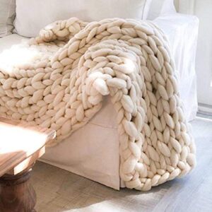 VIYEAR Chunky Knit Blanket Soft Handmade Knitting Throw Bedroom Sofa Decor Super Large Ivory White 40"x59''