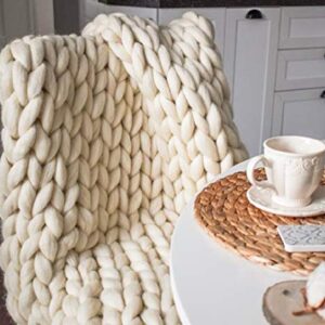 VIYEAR Chunky Knit Blanket Soft Handmade Knitting Throw Bedroom Sofa Decor Super Large Ivory White 40"x59''