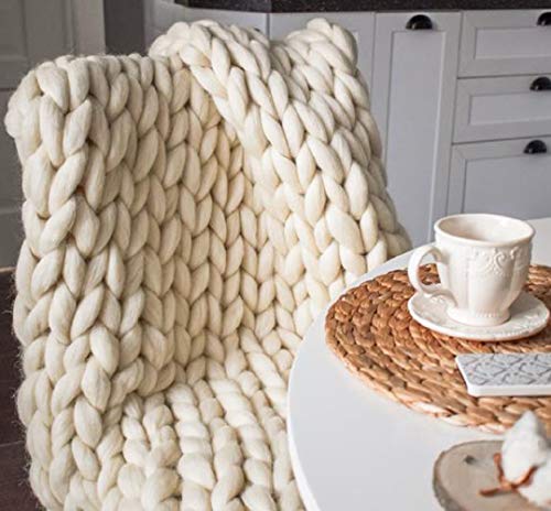 VIYEAR Chunky Knit Blanket Soft Handmade Knitting Throw Bedroom Sofa Decor Super Large Ivory White 40"x59''