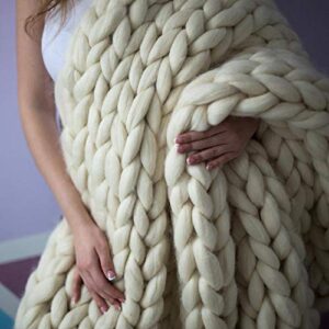 VIYEAR Chunky Knit Blanket Soft Handmade Knitting Throw Bedroom Sofa Decor Super Large Ivory White 40"x59''