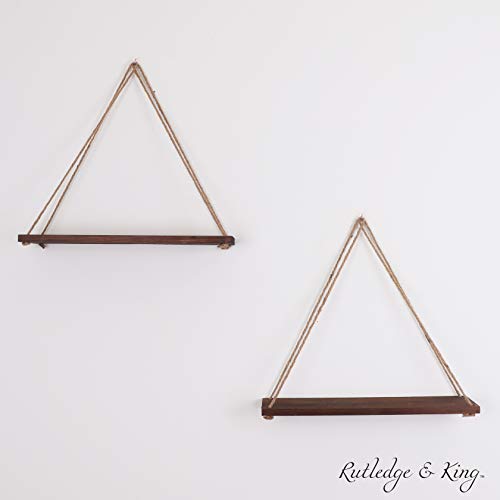 Rutledge & King Hanging Wall Shelves - Distressed Wooden Hanging Storage Shelves - Rustic Swing Rope (1, Dark Brown)