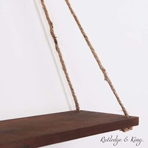 Rutledge & King Hanging Wall Shelves - Distressed Wooden Hanging Storage Shelves - Rustic Swing Rope (1, Dark Brown)