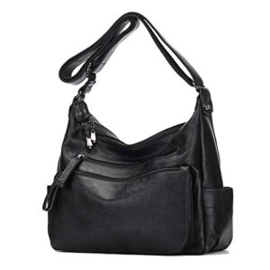 artwell fashion crossbody bag for women shoulder bag soft pu leather handbags purses multi pocket hobo tote bag (black)