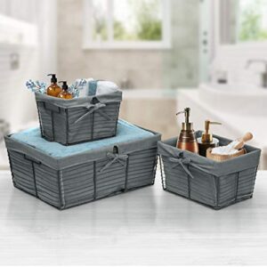 Sorbus Premium Basket Set with Cotton Fabric Liner - Multipurpose Versatile Stackable Baskets for Organizing - Rustic Farmhouse Open Home Storage Bins & Decorative Baskets for Shelves - 5 Pack | Gray