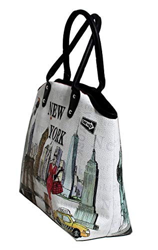 New York Souvenir Gift Statue of Liberty Large Tote Shoulder Bag (Lady-Fuchsia)