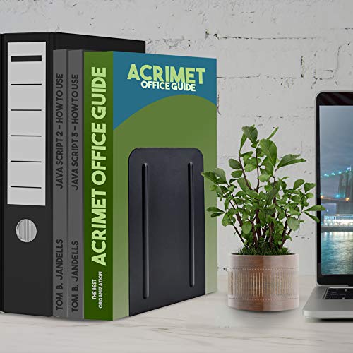 Acrimet Premium Metal Bookends (Heavy Duty) (Black Color) (1 Pair)