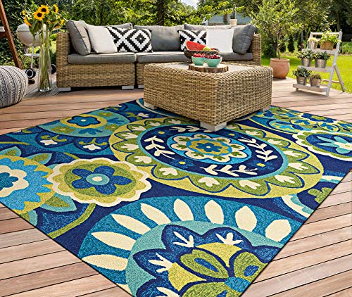 Couristan Covington Rip Tide Indoor/Outdoor Area Rug, 7'10" Round, Ocean Blue-Green