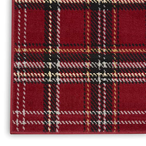 Nourison Grafix Red 5'3" x 7'3" Area -Rug, Modern, Plaid, Bed Room, Living Room, Dining Room, Kitchen, Easy -Cleaning, Non Shedding, (5' x 7')