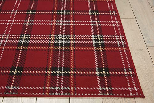 Nourison Grafix Red 5'3" x 7'3" Area -Rug, Modern, Plaid, Bed Room, Living Room, Dining Room, Kitchen, Easy -Cleaning, Non Shedding, (5' x 7')