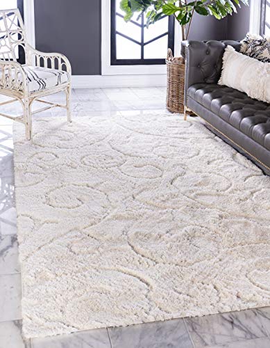 Unique Loom Shag Collection Modern Soft & Plush Textures with Floral Vine Design Area Rug, 5 ft x 8 ft, Ivory