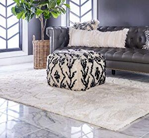 Unique Loom Shag Collection Modern Soft & Plush Textures with Floral Vine Design Area Rug, 5 ft x 8 ft, Ivory