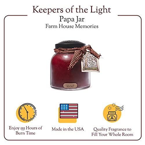 A Cheerful Giver — Farm House Memories - 34oz Papa Scented Candle Jar with Lid - Keepers of the Light - 155 Hours of Burn Time, Gift for Women, Red