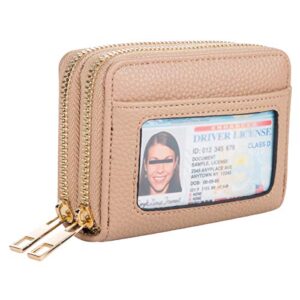 heaye card case wallet rfid with id window zipper small (almond)