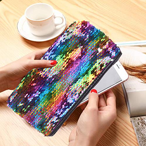 FENICAL Clutch Purse Sequin Wristlet Bag Flippy Handbag Small Evening Phone Purse for Women Girls Ladies (Colorful)