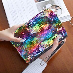 FENICAL Clutch Purse Sequin Wristlet Bag Flippy Handbag Small Evening Phone Purse for Women Girls Ladies (Colorful)