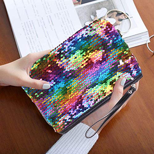 FENICAL Clutch Purse Sequin Wristlet Bag Flippy Handbag Small Evening Phone Purse for Women Girls Ladies (Colorful)