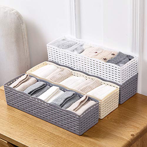 BYyushop Storage Basket Clothes Storage Plastic 5 Grids Socks Underwear Storage Basket Wardrobe Organizer Box Towel Container - White