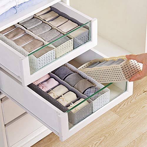 BYyushop Storage Basket Clothes Storage Plastic 5 Grids Socks Underwear Storage Basket Wardrobe Organizer Box Towel Container - White