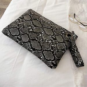 YAOSEN Women Snakeskin Pattern Envelope Clutch PU Leather Handbag Purse (Black)