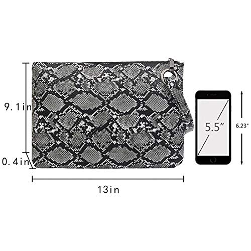 YAOSEN Women Snakeskin Pattern Envelope Clutch PU Leather Handbag Purse (Black)