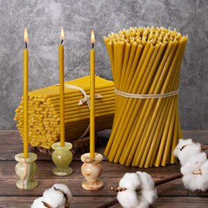 Diveevo Church Beeswax Candles - Honey 200 pcs. I Ritual Candles L-7.30 in, Ø-0.24 in I 60 min Burning time of Yellow Color I of Thin drip- and smokeless Candles