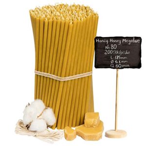 Diveevo Church Beeswax Candles - Honey 200 pcs. I Ritual Candles L-7.30 in, Ø-0.24 in I 60 min Burning time of Yellow Color I of Thin drip- and smokeless Candles