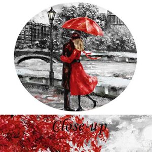 Kreative Arts Lovers Canvas Wall Art Couple Kissing in Rain with Red Umbrella Artwork Romantic Painting for Living Room Bedroom Bathroom Wall Decor Stretched and Framed Ready to Hang 24x32inch