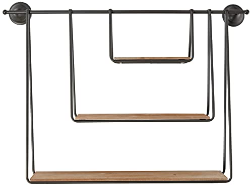 KALALOU Wood and Metal Triple Hanging Shelf, One Size, Gray