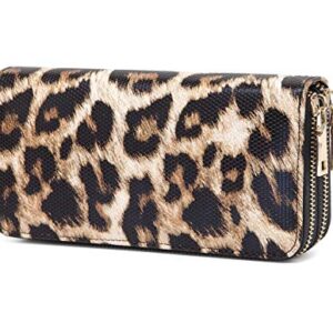 Nabegum Leopard Travel Wallet for Women Cheetah Cow Print Double Zipper Pocket Ladies Purse Large Capacity