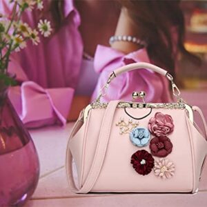 Abuyall Women's Retro Handbag Kiss Lock Shoulder Bag Vintage Purse Flowers M C