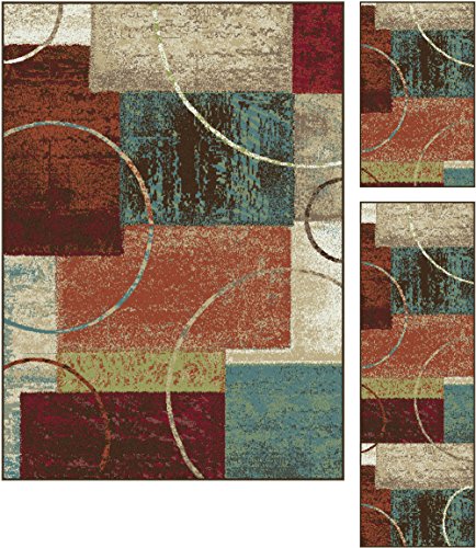 Conner Contemporary Abstract Multi-Color 3-Piece Area Rug Set, 3-Piece Set