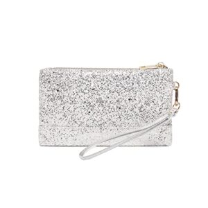 lam gallery sparkling glitter evening clutch silver bride purse for wedding bling clutch handbag for party – silver wristlet style