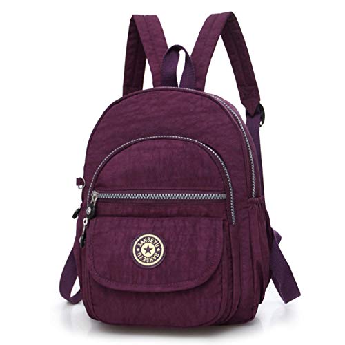 Waterproof Mini Backpack Women Purse Nylon Shoulder Rucksack Small Travel Bag (Purple)