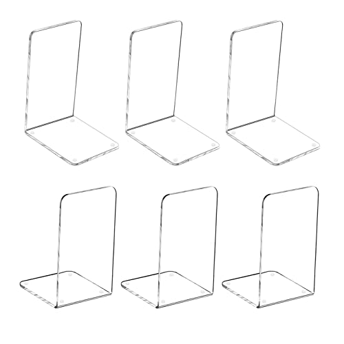 MerryNine Plastic Acrylic Bookends, 6 Pack Clear Acrylic Non Skid Book Ends Organizer Bookshelf Decor Decorative Bedroom Library Office School Supplies Stationery Gift (Plastic Acrylic_3 Pairs)