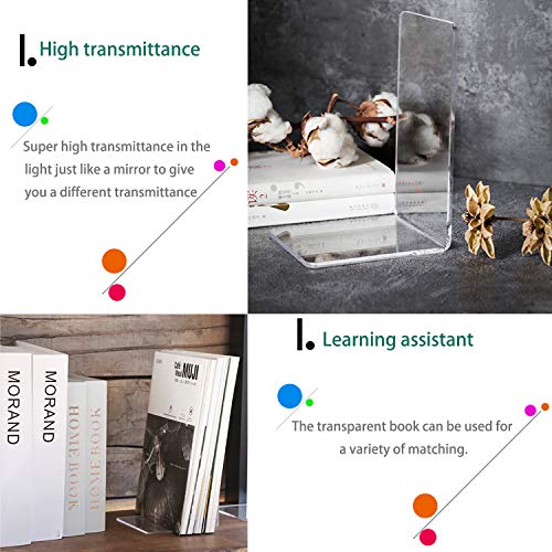 MerryNine Plastic Acrylic Bookends, 6 Pack Clear Acrylic Non Skid Book Ends Organizer Bookshelf Decor Decorative Bedroom Library Office School Supplies Stationery Gift (Plastic Acrylic_3 Pairs)